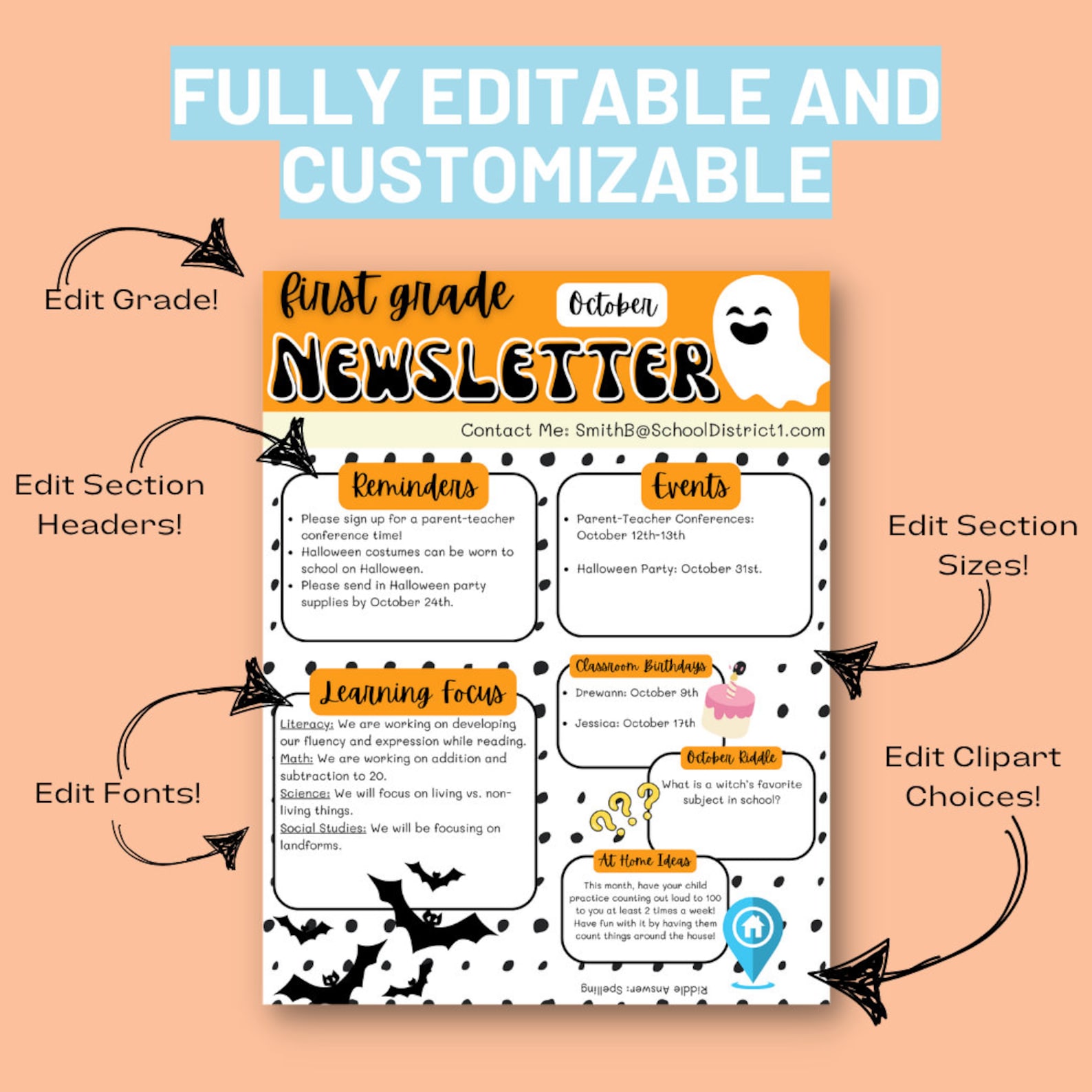 Editable October Classroom Newsletter Template (digital Download) - Etsy