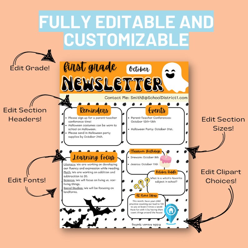 Editable October Classroom Newsletter Template (digital Download) - Etsy