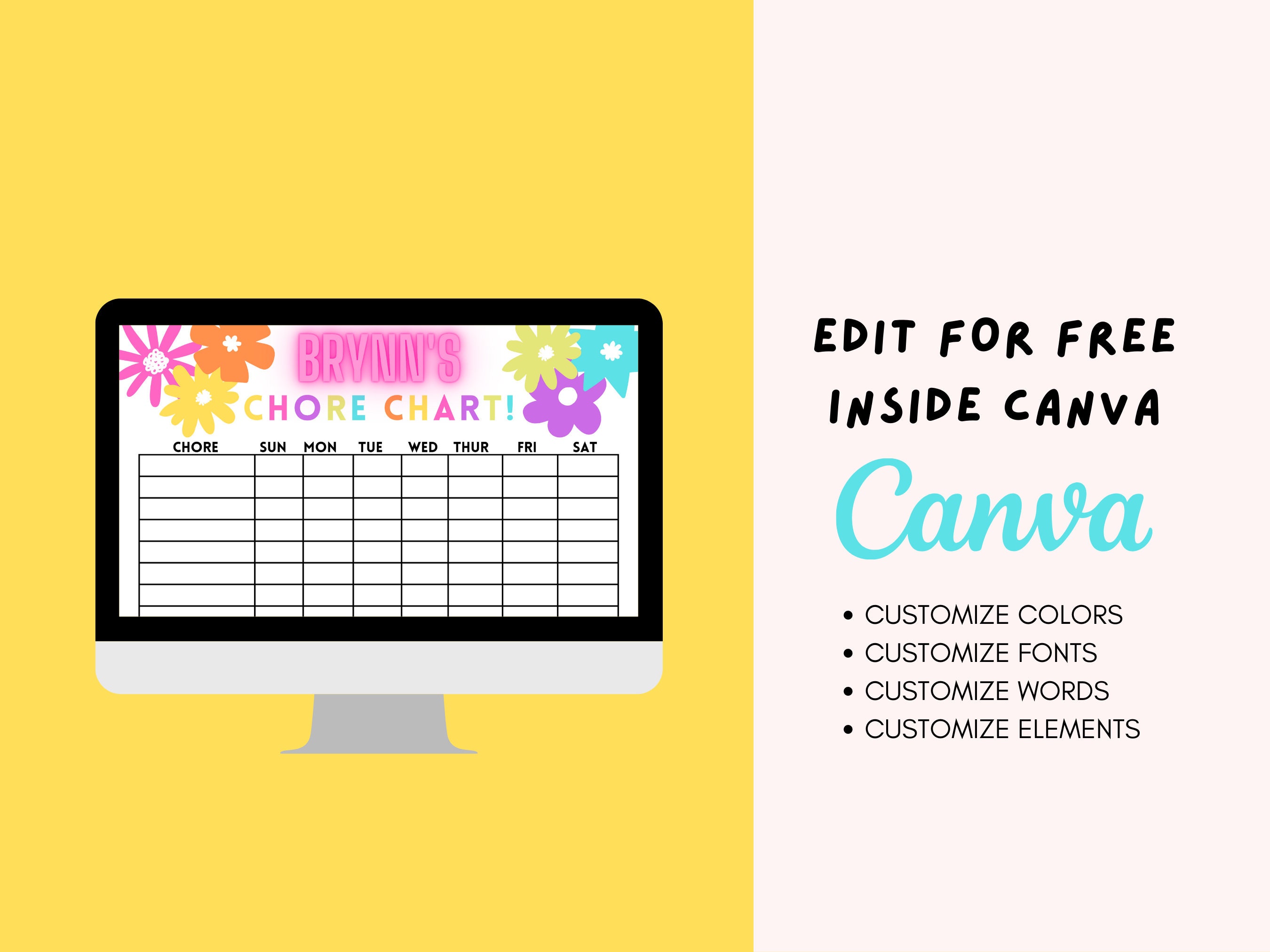 Chore Chart Chore Chart Kids Personalized Chore Chart Editable Chore ...