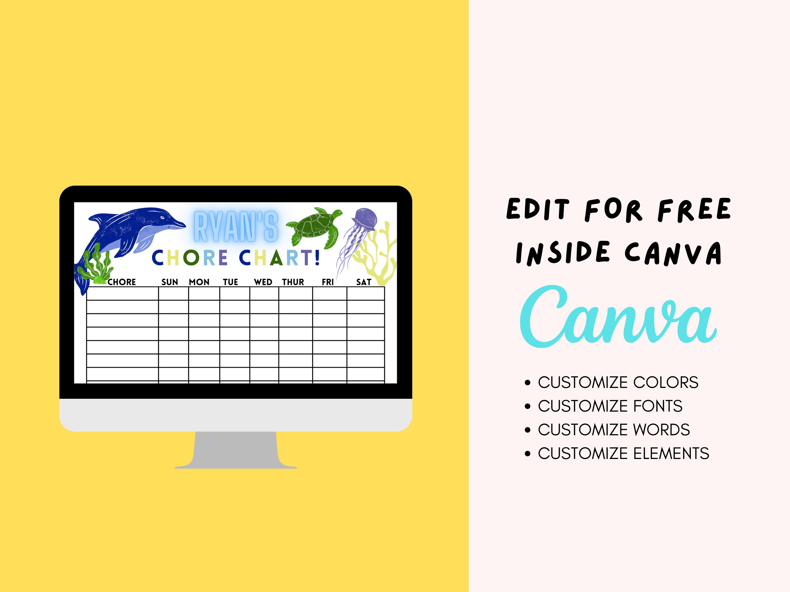 Chore Chart Chore Chart Kids Personalized Chore Chart Editable Chore ...