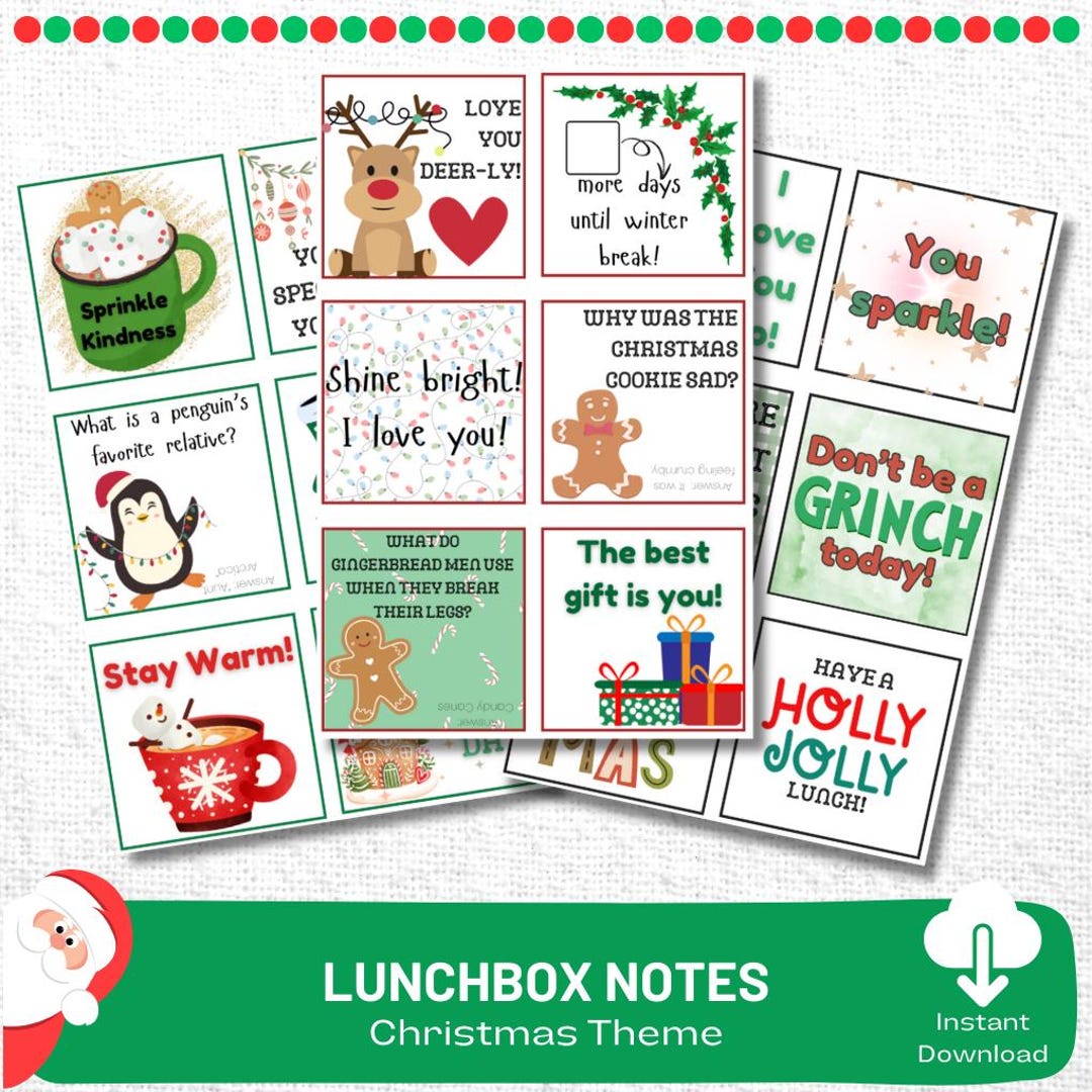 Christmas Lunch Box Notes for Kids: Printable Holiday Cards (PDF) - Etsy