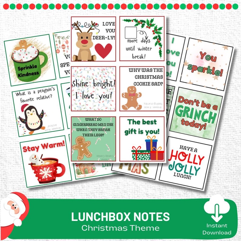 Christmas Lunch Box Notes for Kids: Printable Holiday Cards (PDF) - Etsy