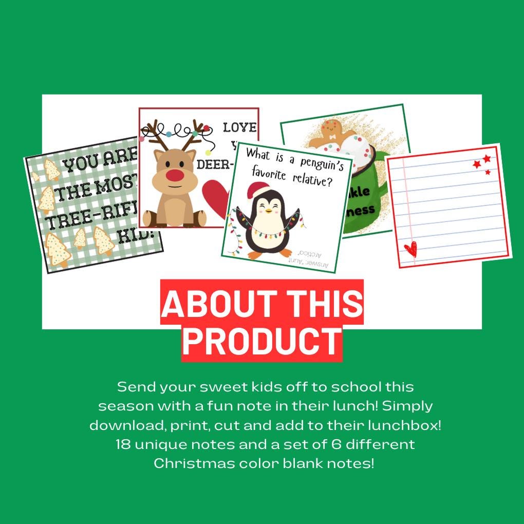 Christmas Lunch Box Notes for Kids: Printable Holiday Cards (PDF) - Etsy