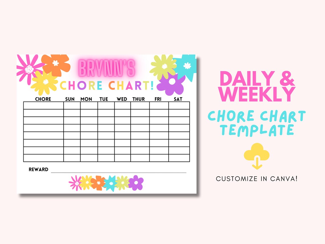 Chore Chart Chore Chart Kids Personalized Chore Chart Editable Chore ...