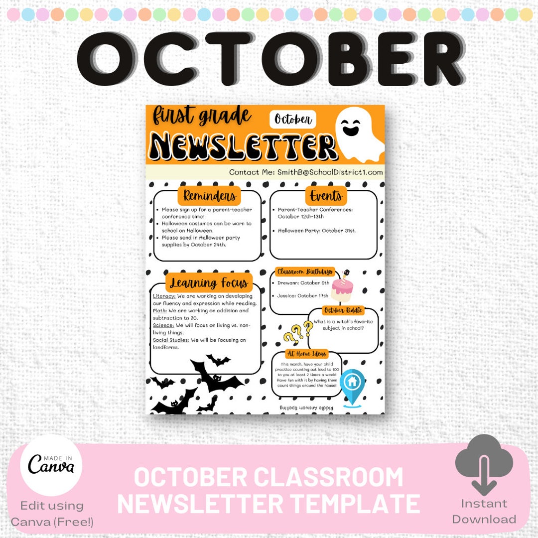Editable October Classroom Newsletter Template (digital Download) - Etsy