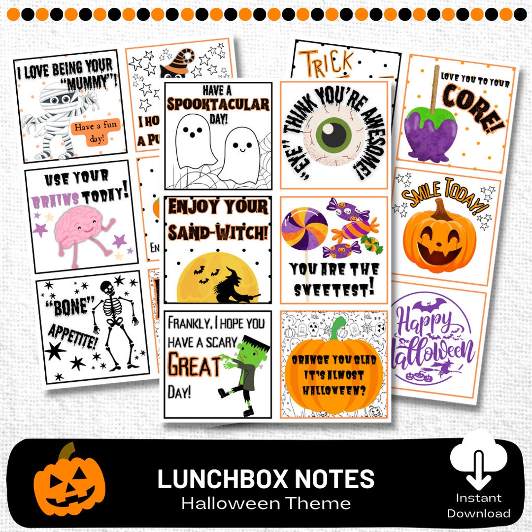 Halloween Lunchbox Notes for Kids: Spooky Printable Cards (PDF) - Etsy