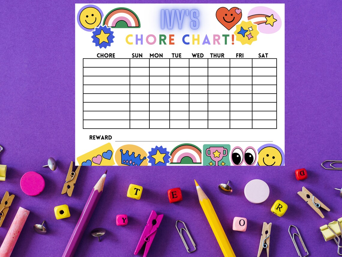 Chore Chart Chore Chart Kids Personalized Chore Chart Editable Chore ...