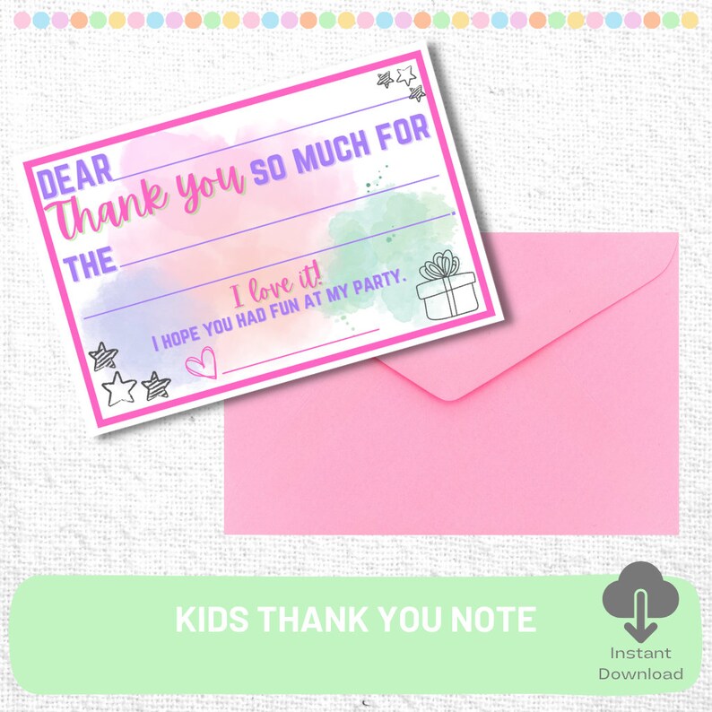 Birthday Thank You Cards Kids Birthday Thank You Notes Kids Thank You ...