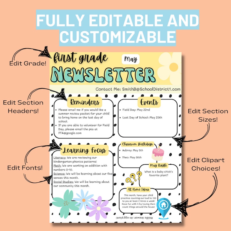 Editable Classroom Newsletter Template: Monthly School Updates (canva ...