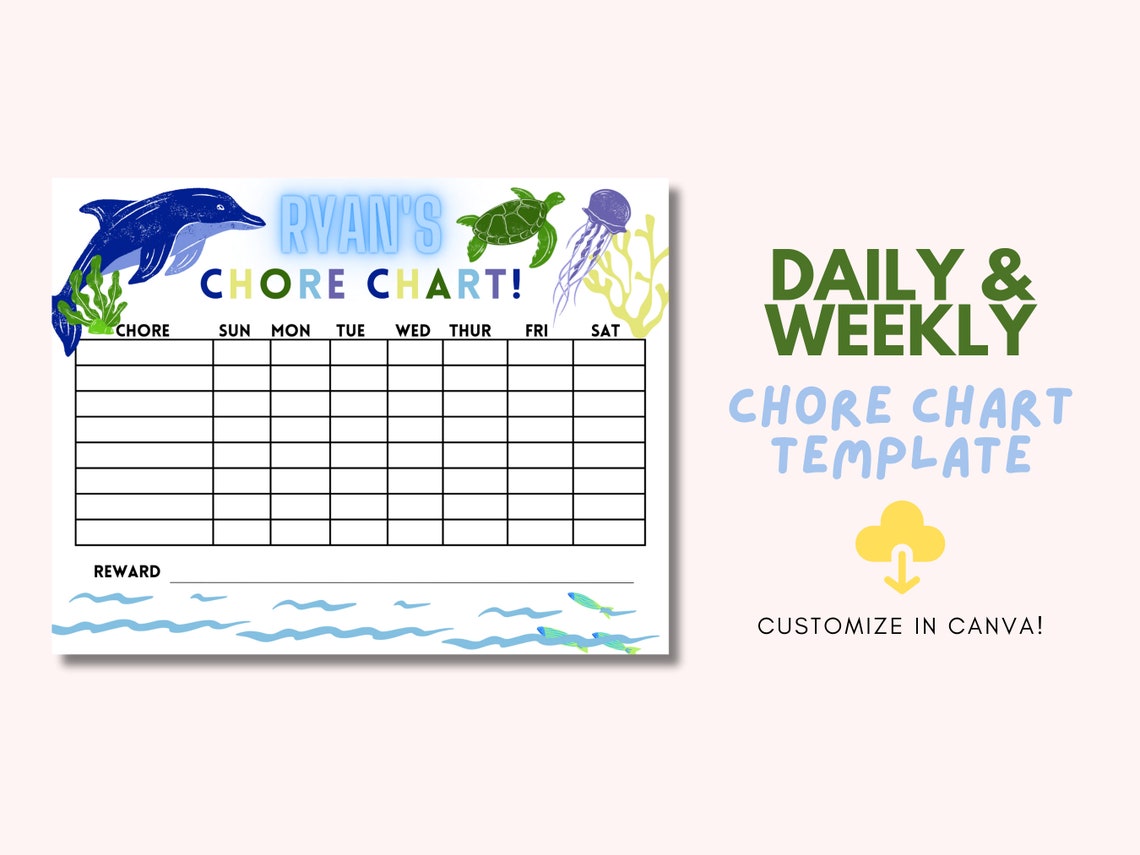Chore Chart Chore Chart Kids Personalized Chore Chart Editable Chore ...