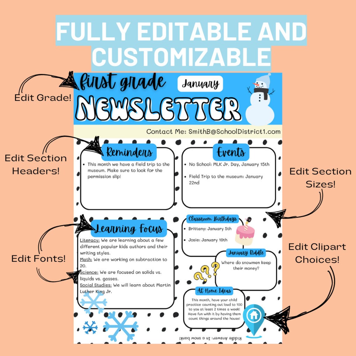 Newsletter Template | Editable Newsletter | Monthly Newsletter ...