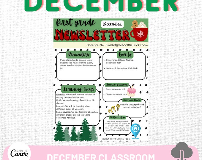 December Newsletter, EDITABLE School Newsletter, Editable Teacher ...