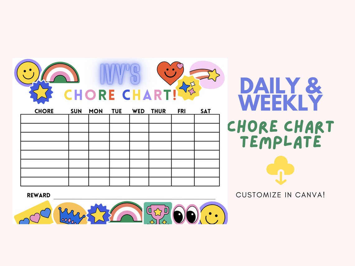 Chore Chart Chore Chart Kids Personalized Chore Chart Editable Chore ...