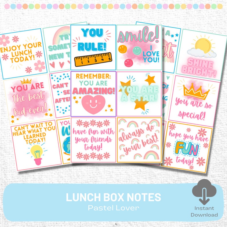 Printable Lunch Box Notes for Kids: Encouragement Cards (PDF) - Etsy