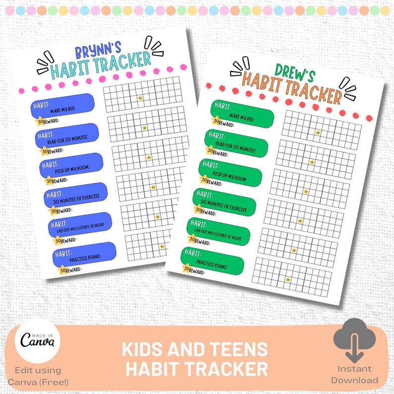 Editable Kids Habit Tracker Chart: Canva Template (digital Download) - Etsy