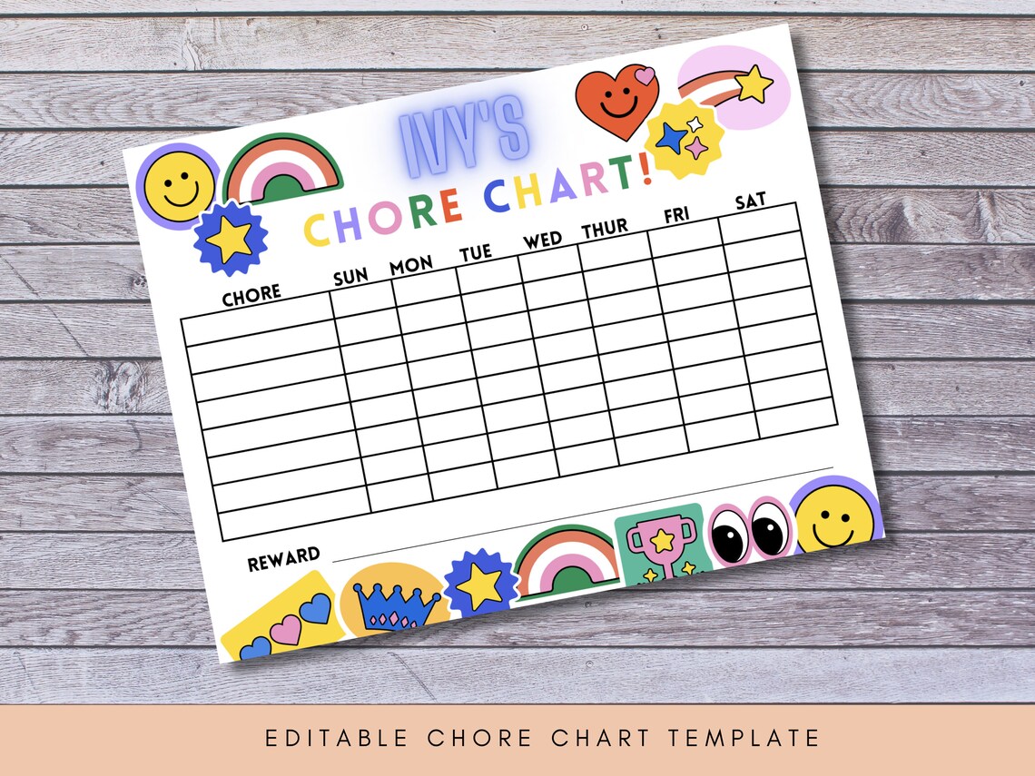 Chore Chart Chore Chart Kids Personalized Chore Chart Editable Chore ...