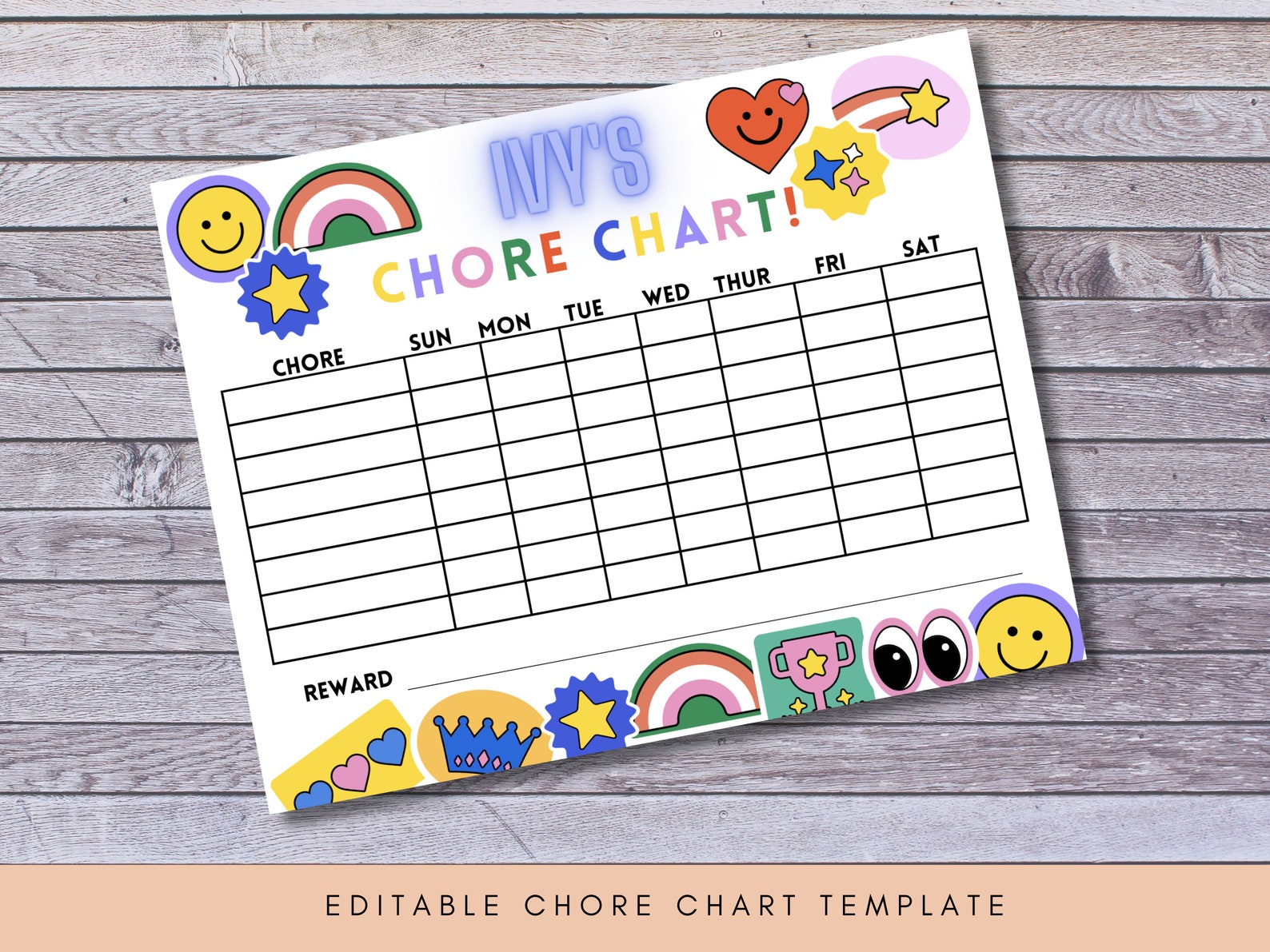 Chore Chart Chore Chart Kids Personalized Chore Chart Editable Chore ...