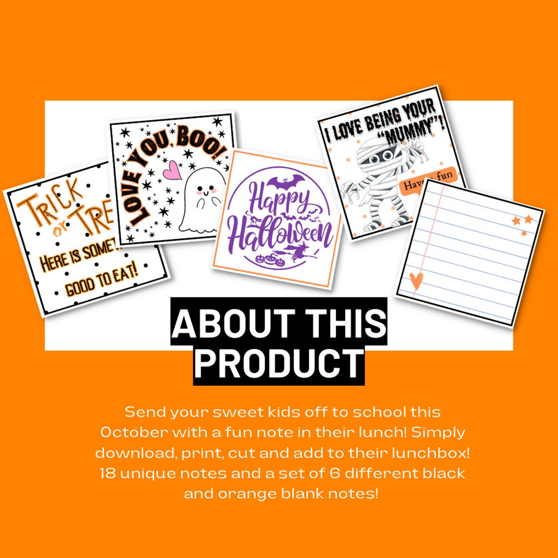 Halloween Lunchbox Notes for Kids: Spooky Printable Cards (PDF) - Etsy