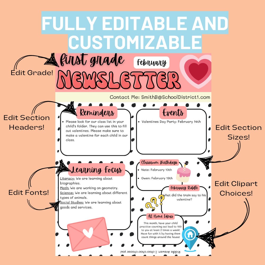 February Classroom Newsletter Template: Editable School Communication ...