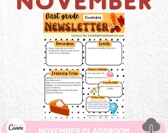 Canva Editable November Classroom Newsletter | Classroom Newsletter ...