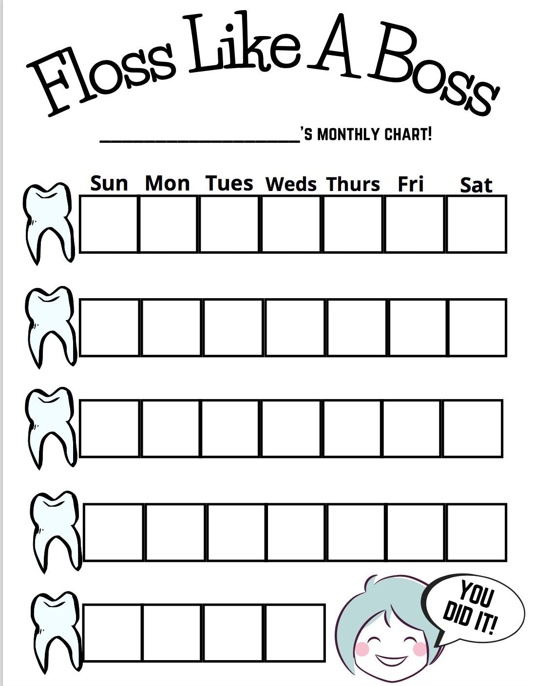 Flossing Schedule KIDS PDF PRINTABLE - Etsy