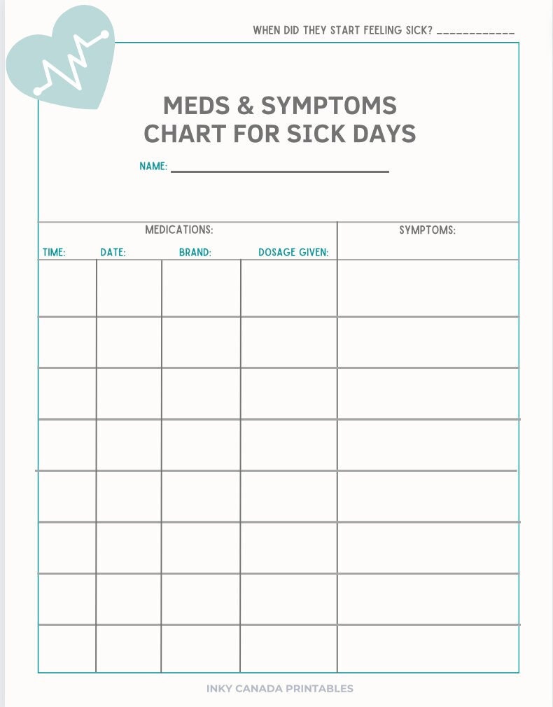 SICK DAY Meds & Symptoms Chart! PRINTABLE - Etsy