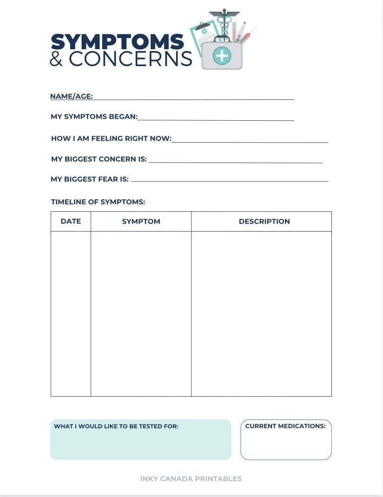 Symptoms and Concerns Sheet for Doctor Visits FAMILY PRINTABLE - Etsy