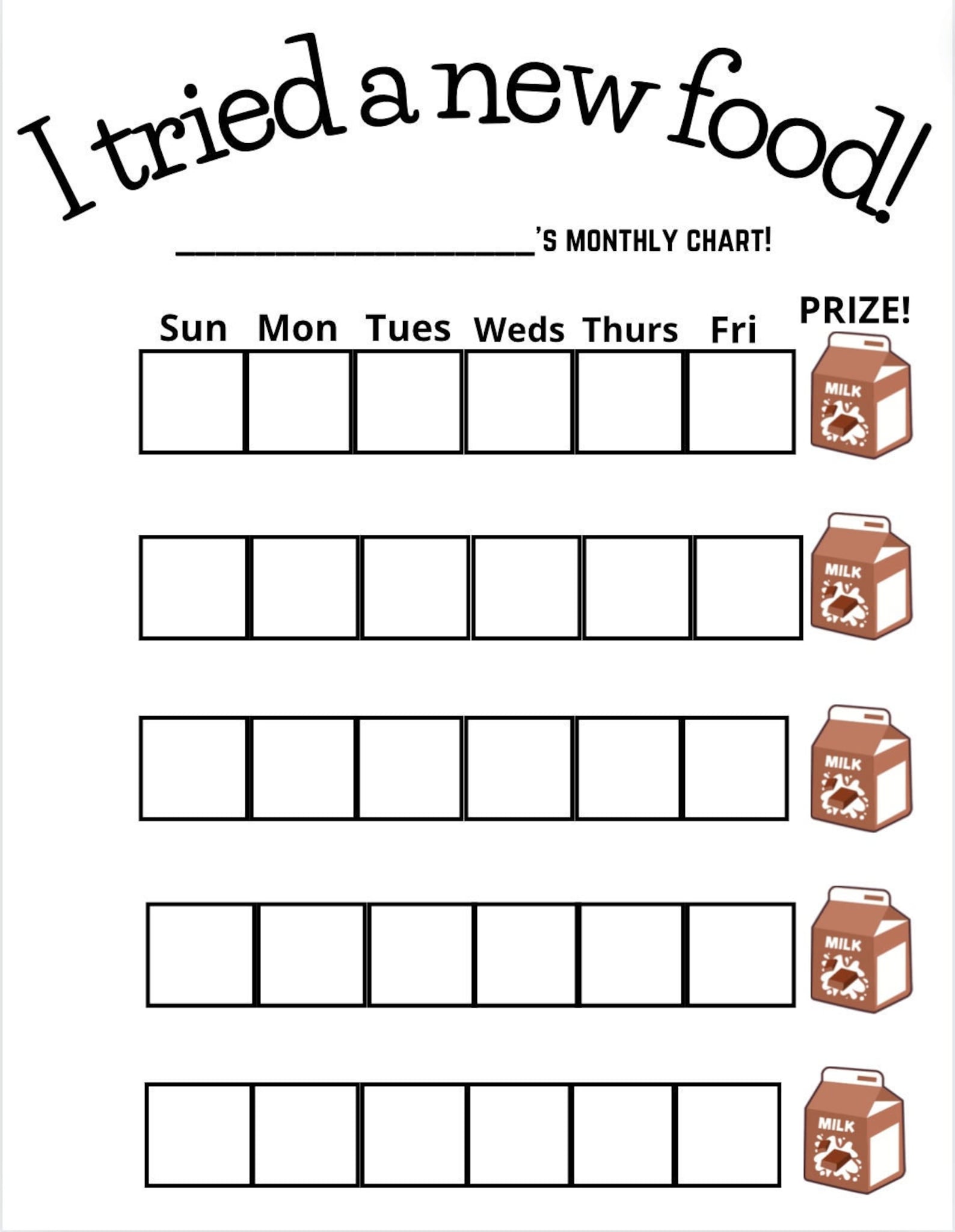 KIDS CHART "i Tried a New Food!" Chart - Etsy