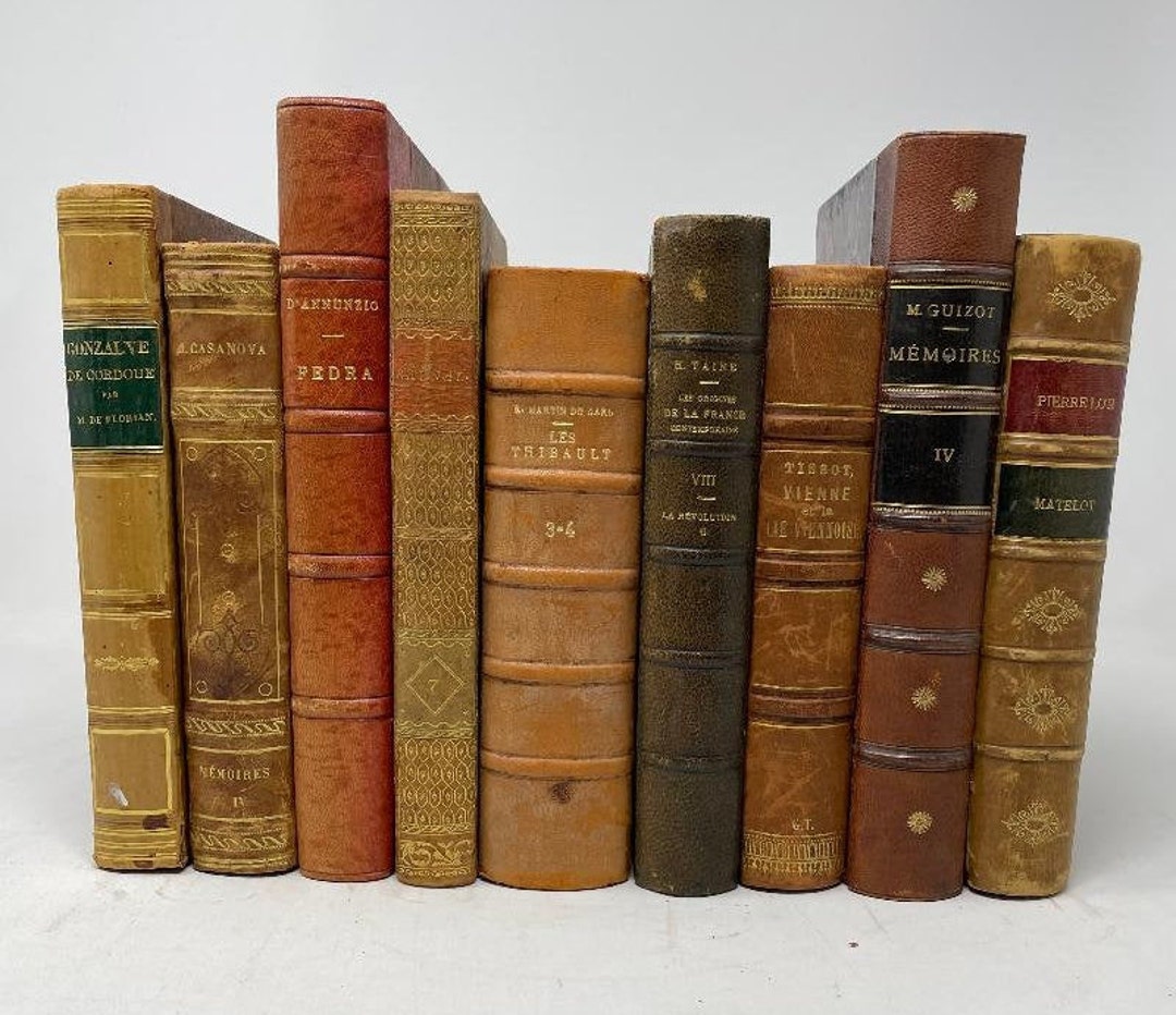 Vintage French Leather Books - Group of 9 - Etsy