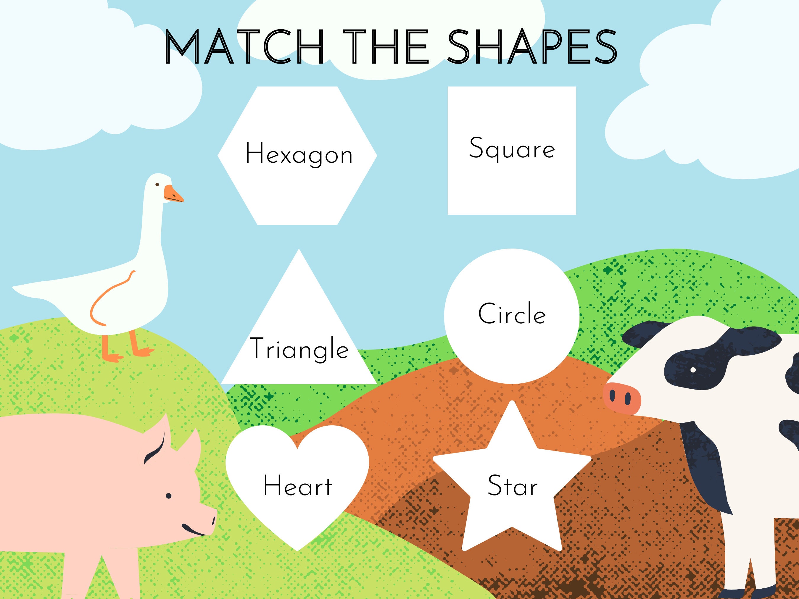 Shape Matching Worksheet Farm Animal Activity Preschool Homeschool Busy ...