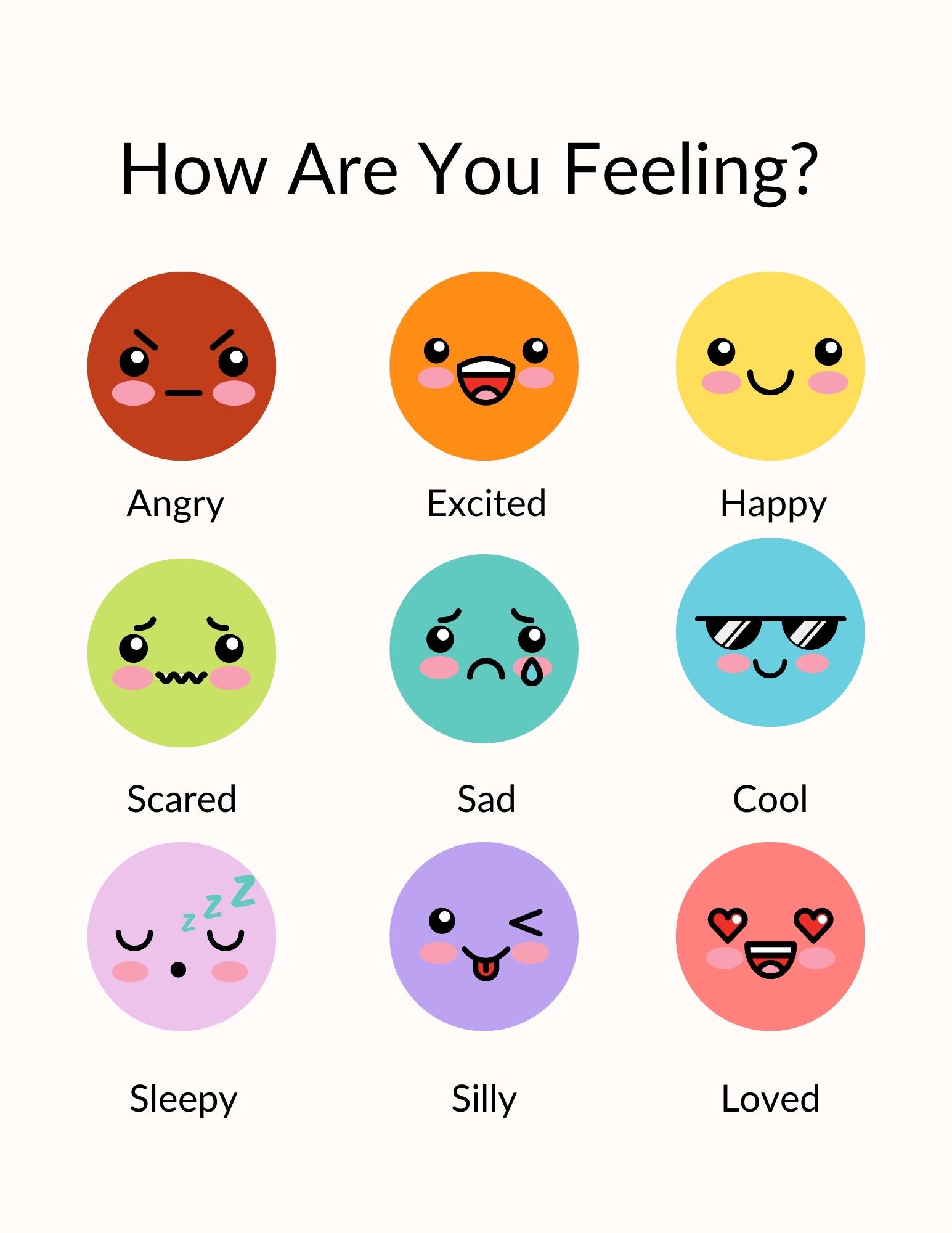 Feelings Chart Emotions Print PRINTABLE Wall Art Montessori | Etsy