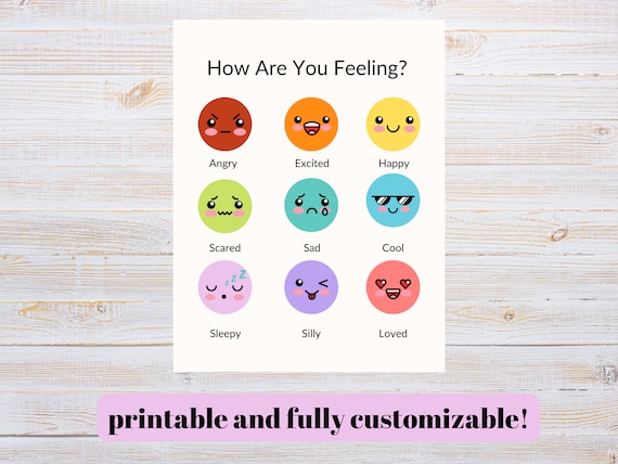 Feelings Chart Emotions Print Printable Wall Art - Etsy