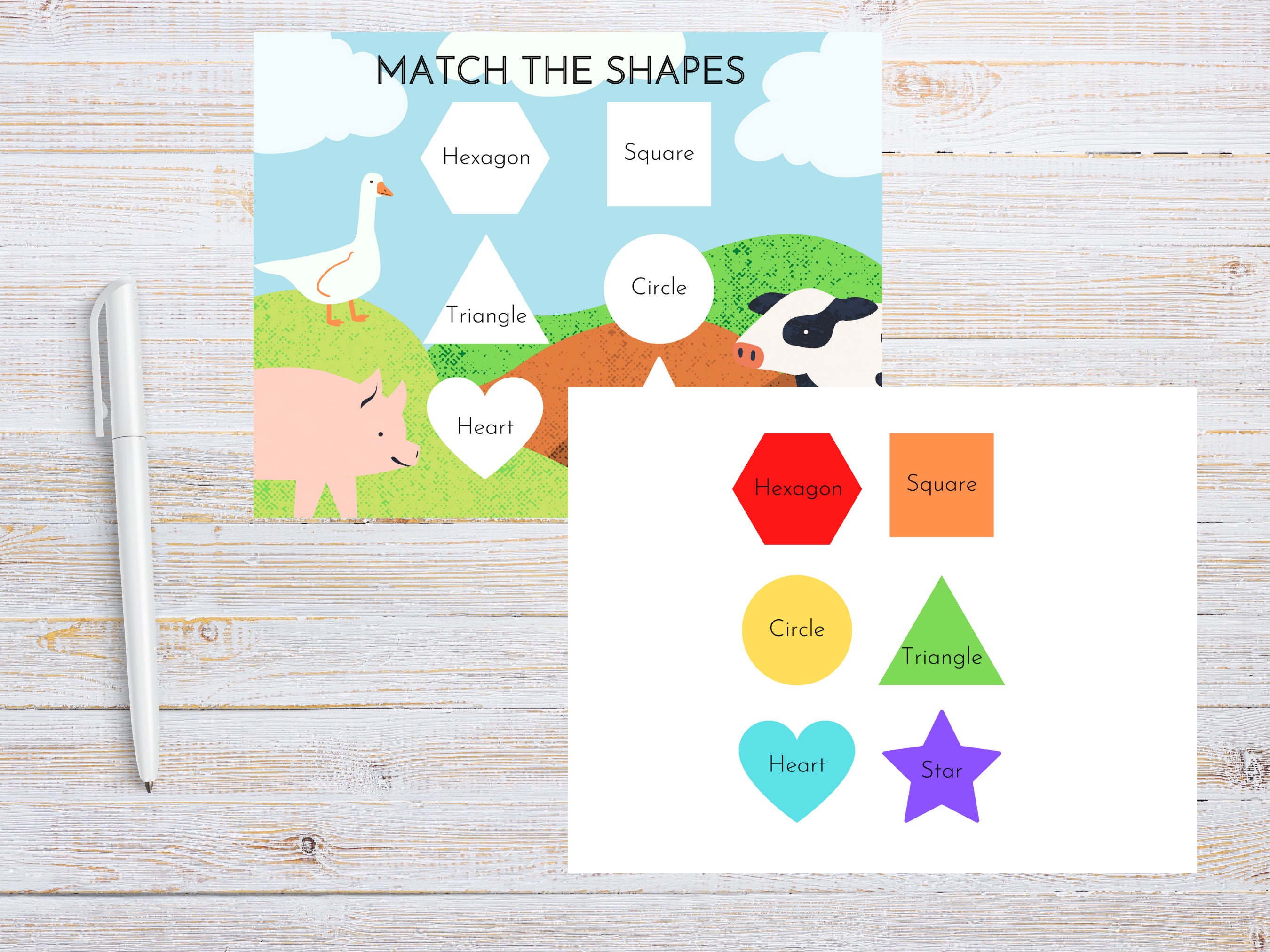 Shape Matching Worksheet Farm Animal Activity Preschool Homeschool Busy ...