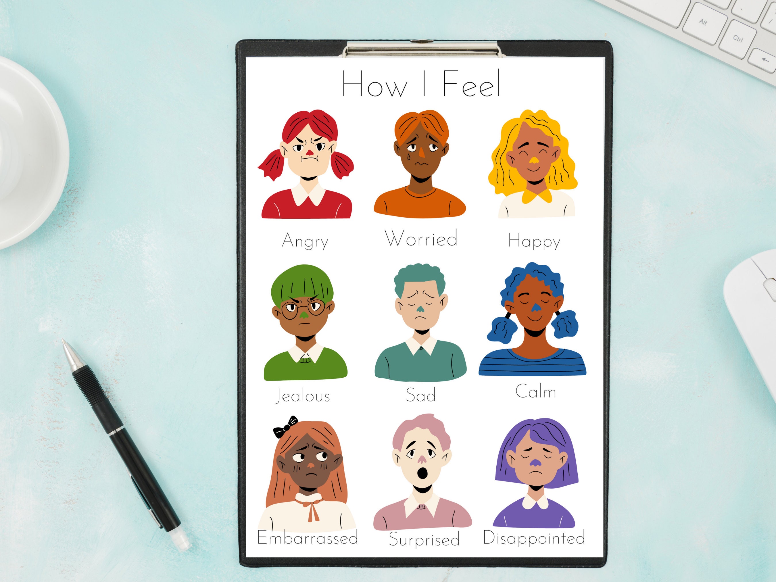 Feelings Chart Emotions Print Feelings Emotions Faces Printable Wall ...