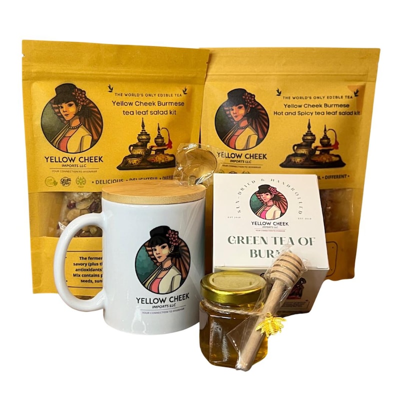 Burmese Tea Leaf Salad Kit Gift Set: Green Tea, Honey & Mug - Etsy