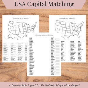 USA Capital Lesson Plan Activities, Educational Matching Game, State ...