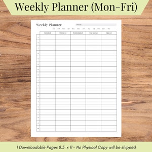 weekly calendar mon   friday