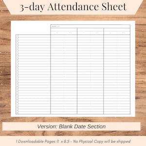 3-day Attendance Sheet With Blank Date Section, With in & Out Initial ...