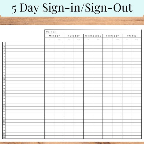 Mon-fri Sign-in Template Printable Sign-in and Sign-out - Etsy