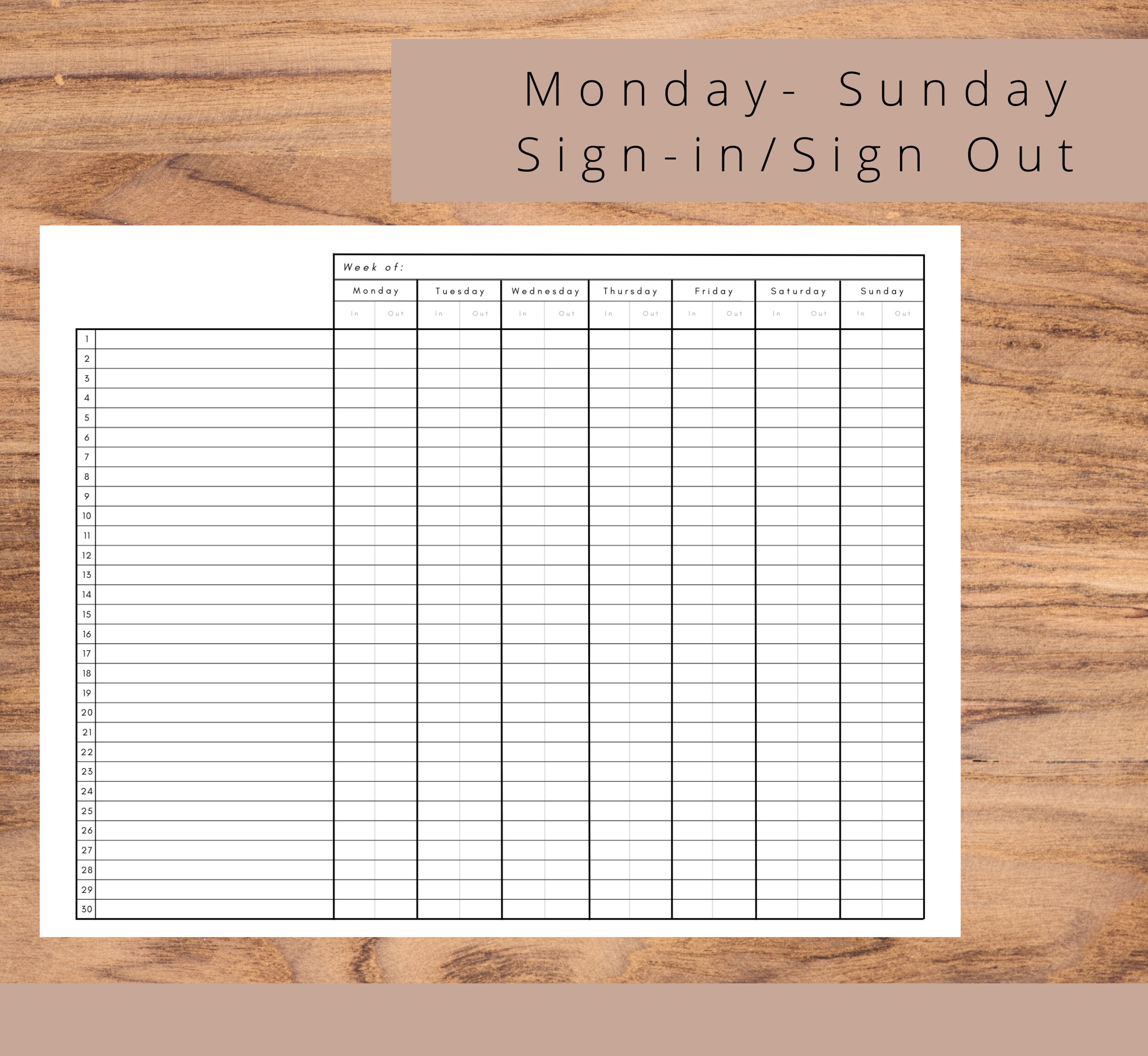 Sign-in & Sign-out Sheet, Sign-in Template, Sign- in Book, Daily Sign ...