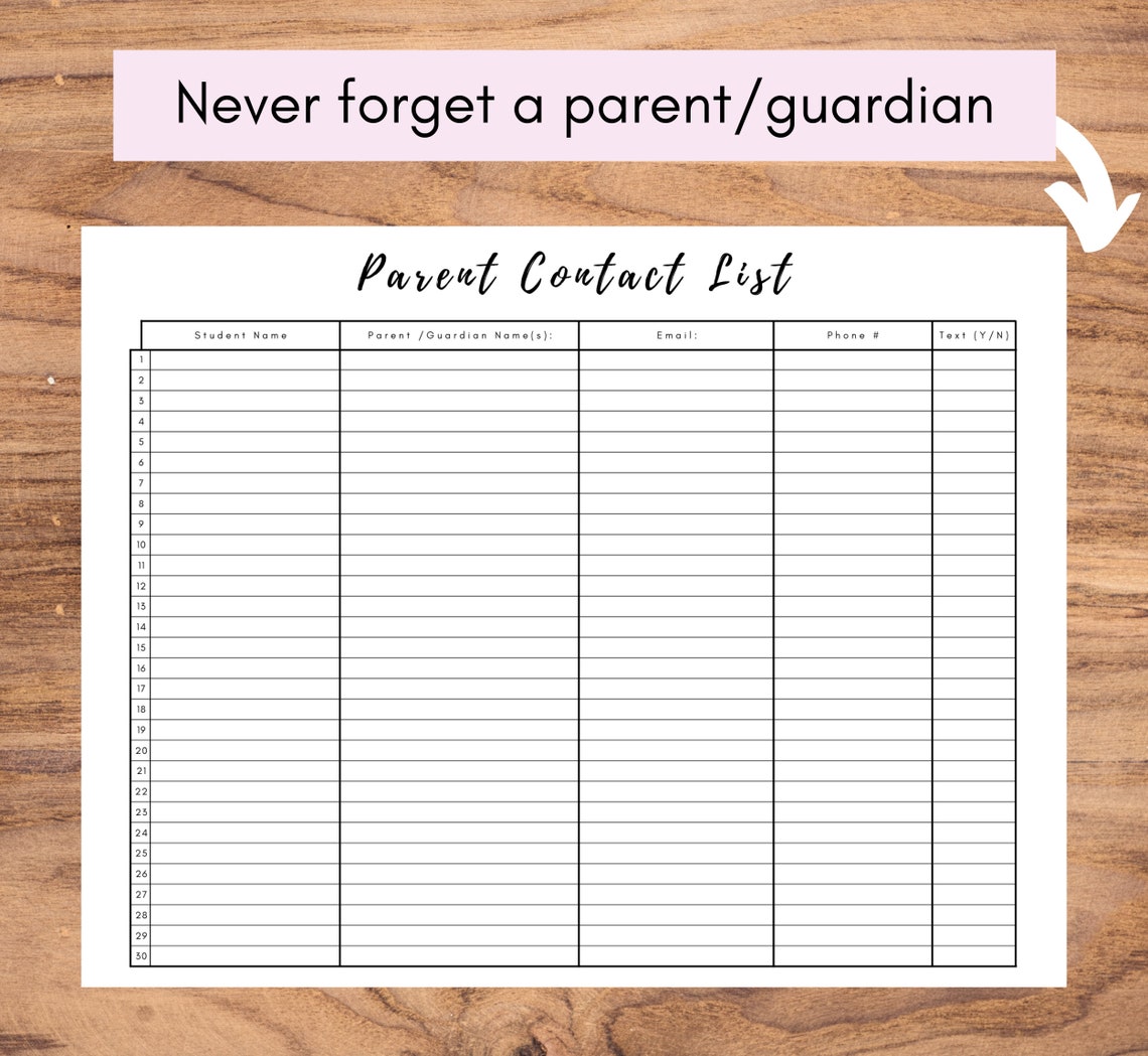 Parent Contact List, Parent Contact Form, Parent Teacher Conference ...