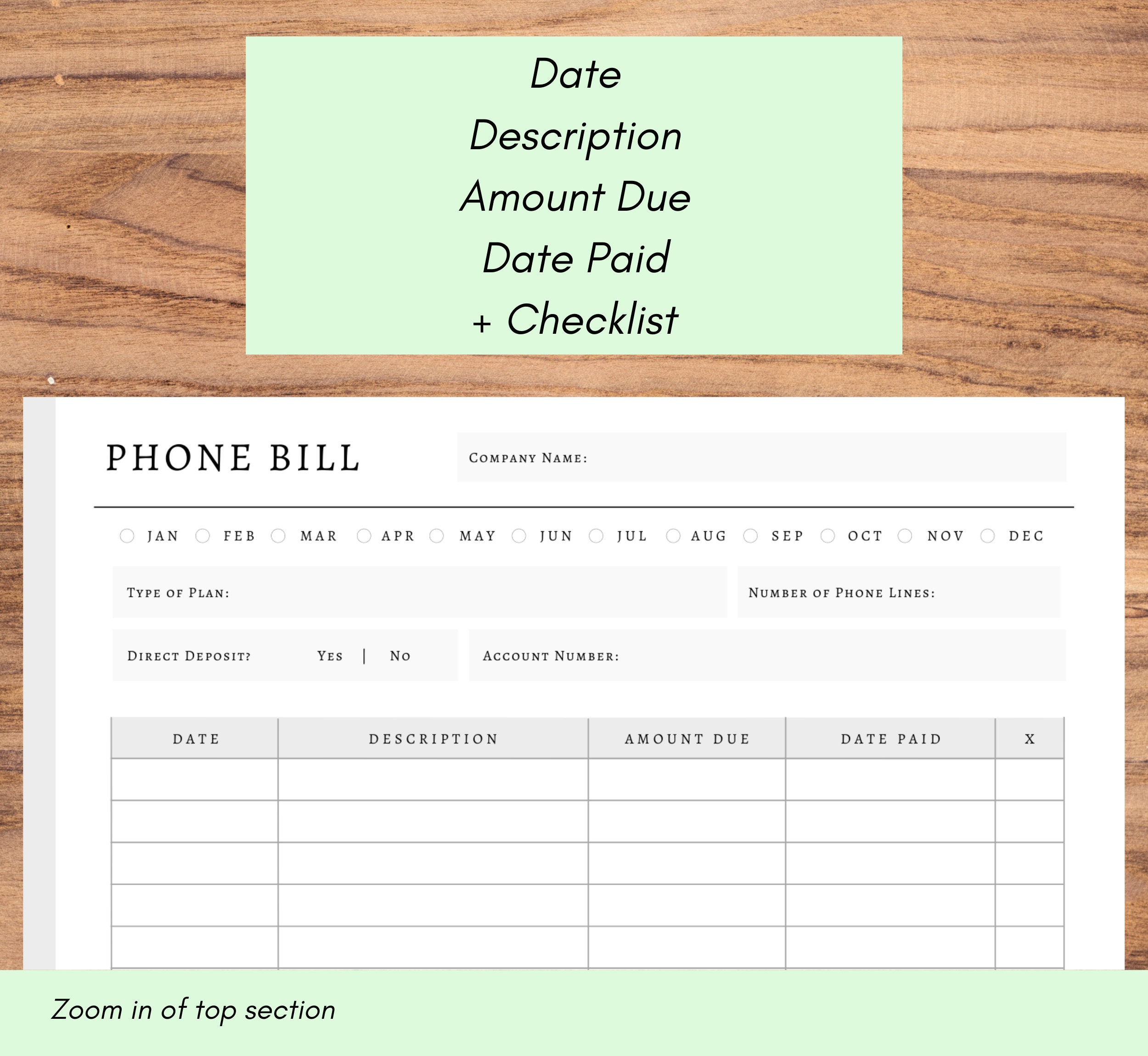 Phone Bill Tracker Printable, Cell Phone Bill, Monthly Bill Payment ...