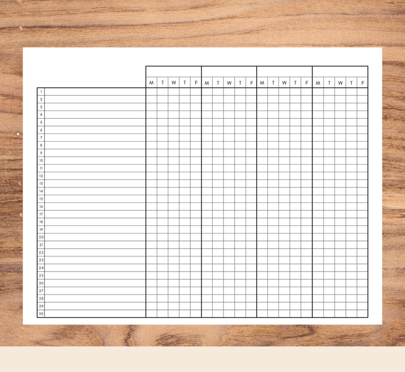 Attendance Sheet Monthly Attendance Sheet Attendance Log - Etsy