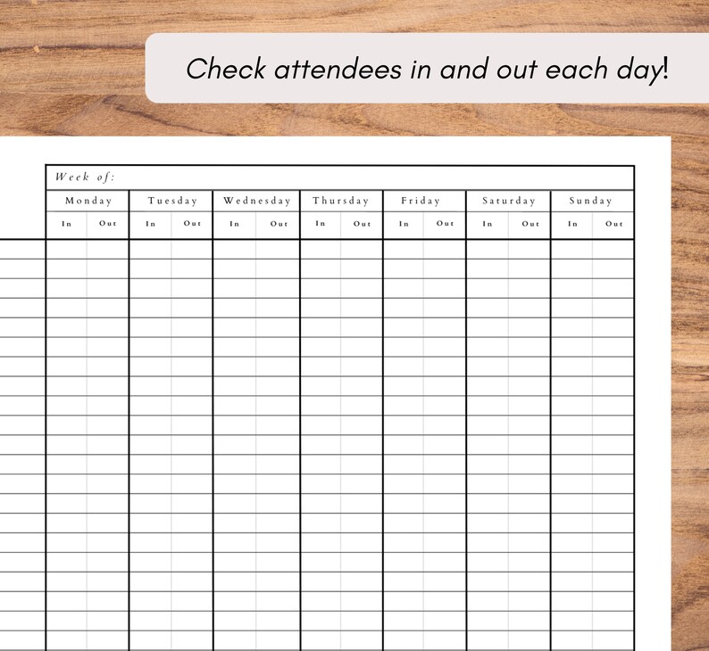Mon-sun Attendance Sheet With Blank Date Section, With in & Out Initial ...