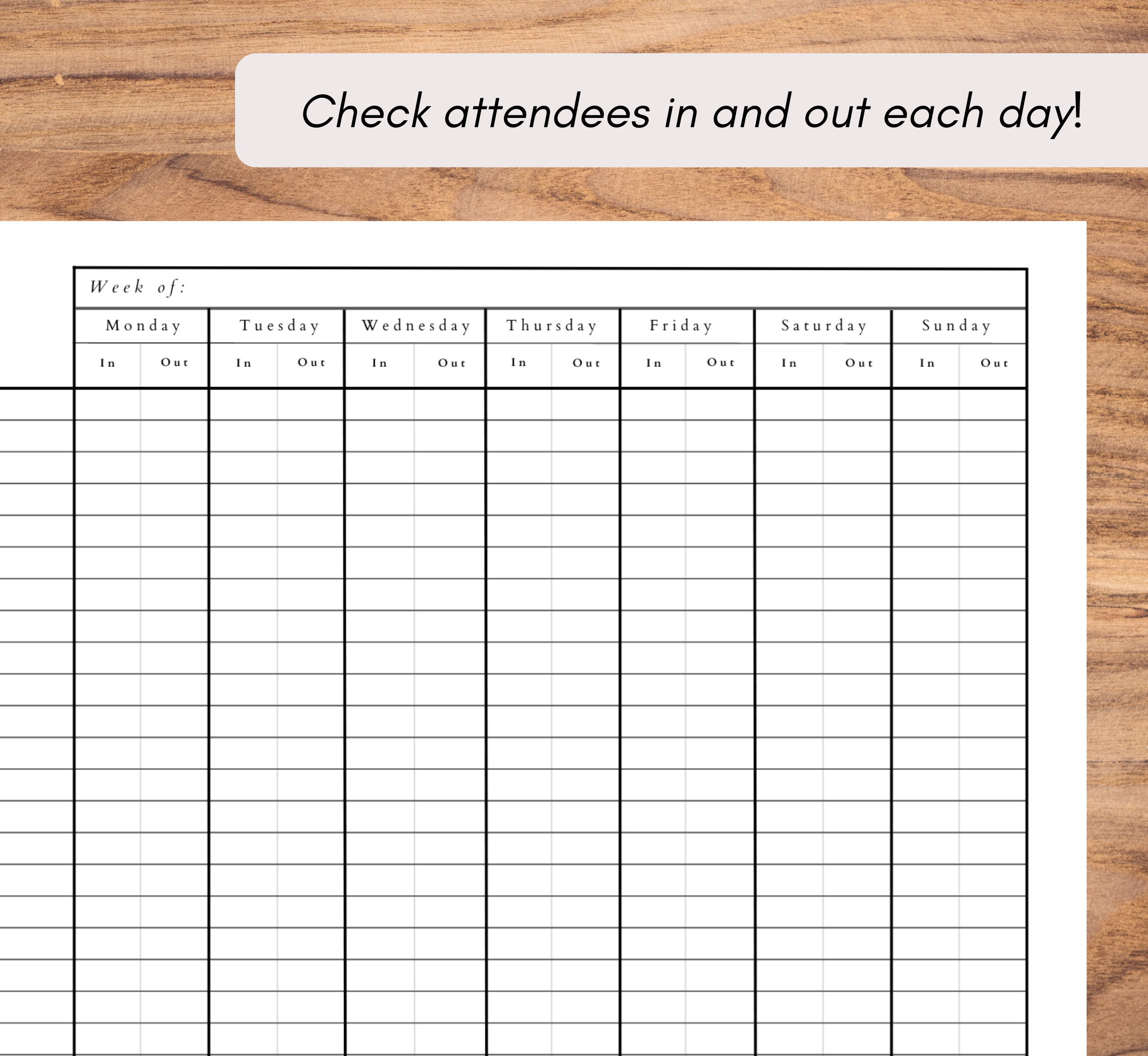 Mon-sun Attendance Sheet With Blank Date Section, With in & Out Initial ...