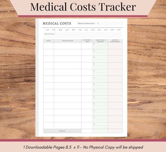 Medical Cost Financial Tracker Printable Bill Payment - Etsy