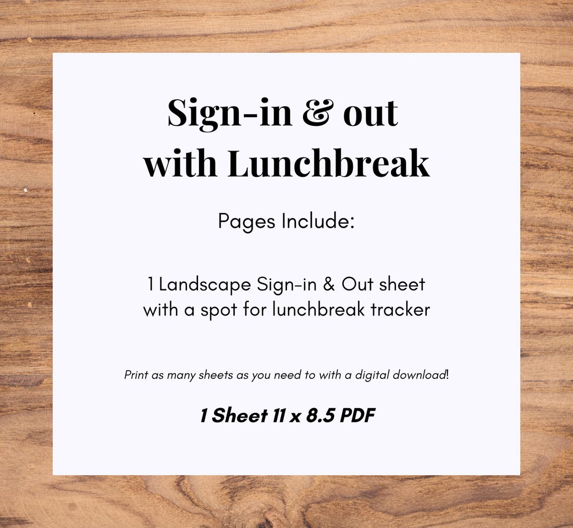 Sign-in & Sign-out Sheet With Lunch Break, Sign-in Template, Daily Sign ...