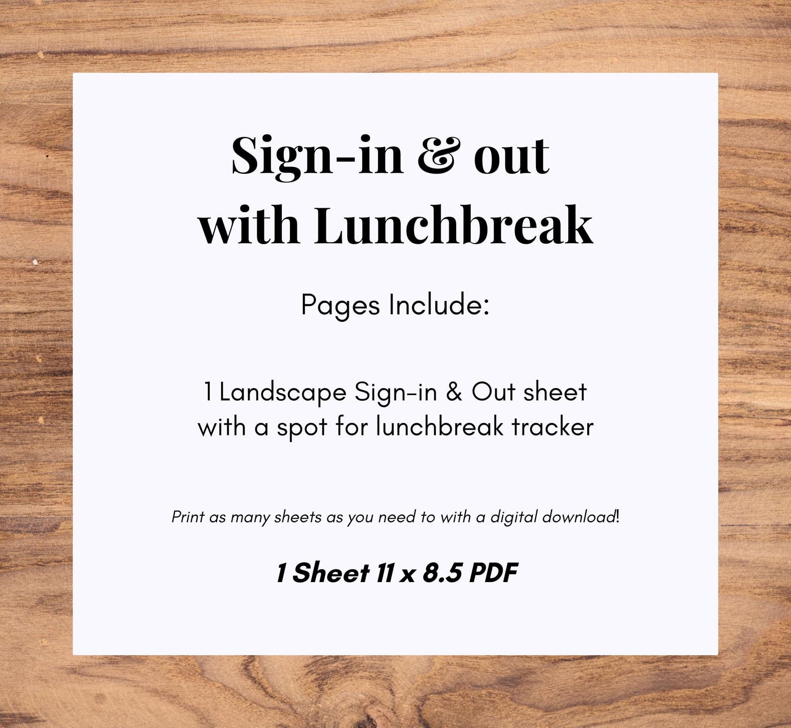 Sign-in & Sign-out Sheet With Lunch Break, Sign-in Template, Daily Sign ...