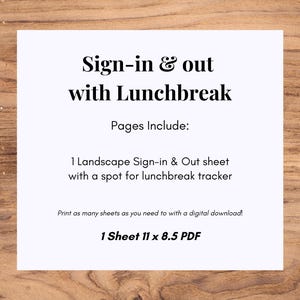 Sign-in & Sign-out Sheet With Lunch Break, Sign-in Template, Daily Sign ...