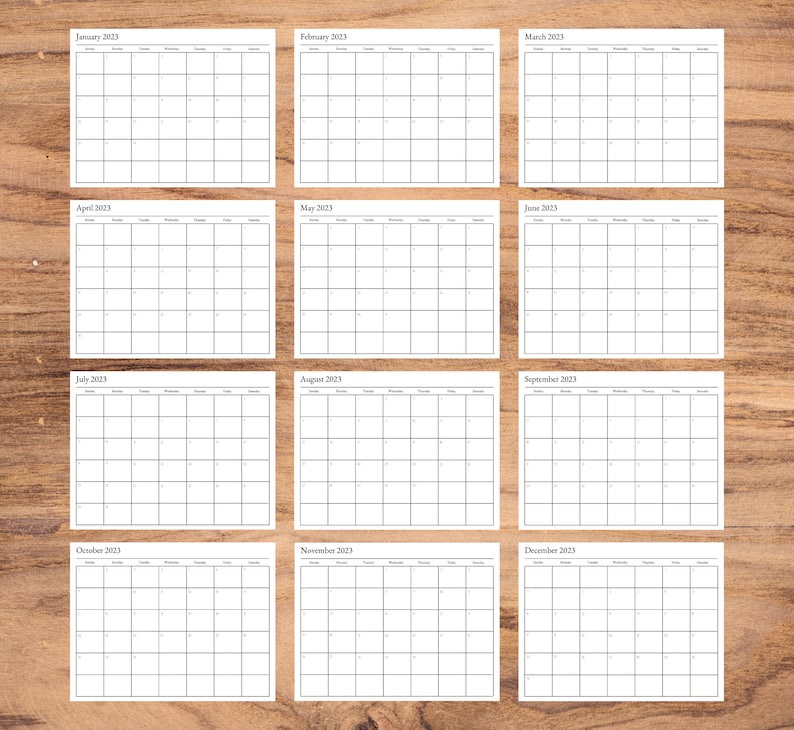 January- December 2023 Calendar, Landscape 2023 Calendar, 2023 Planner ...